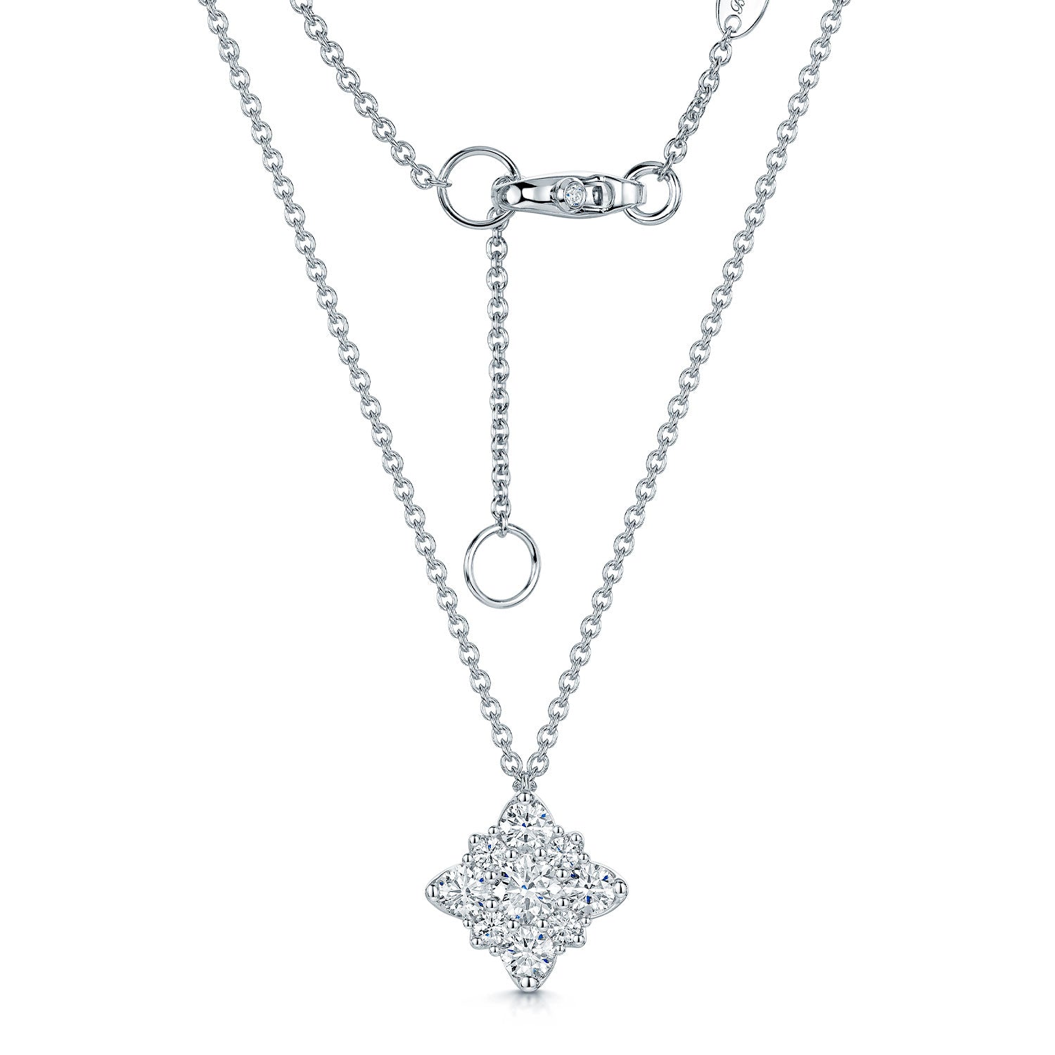 18ct White Gold GIA Certificated Round Brilliant Cut Diamond Flower Cl