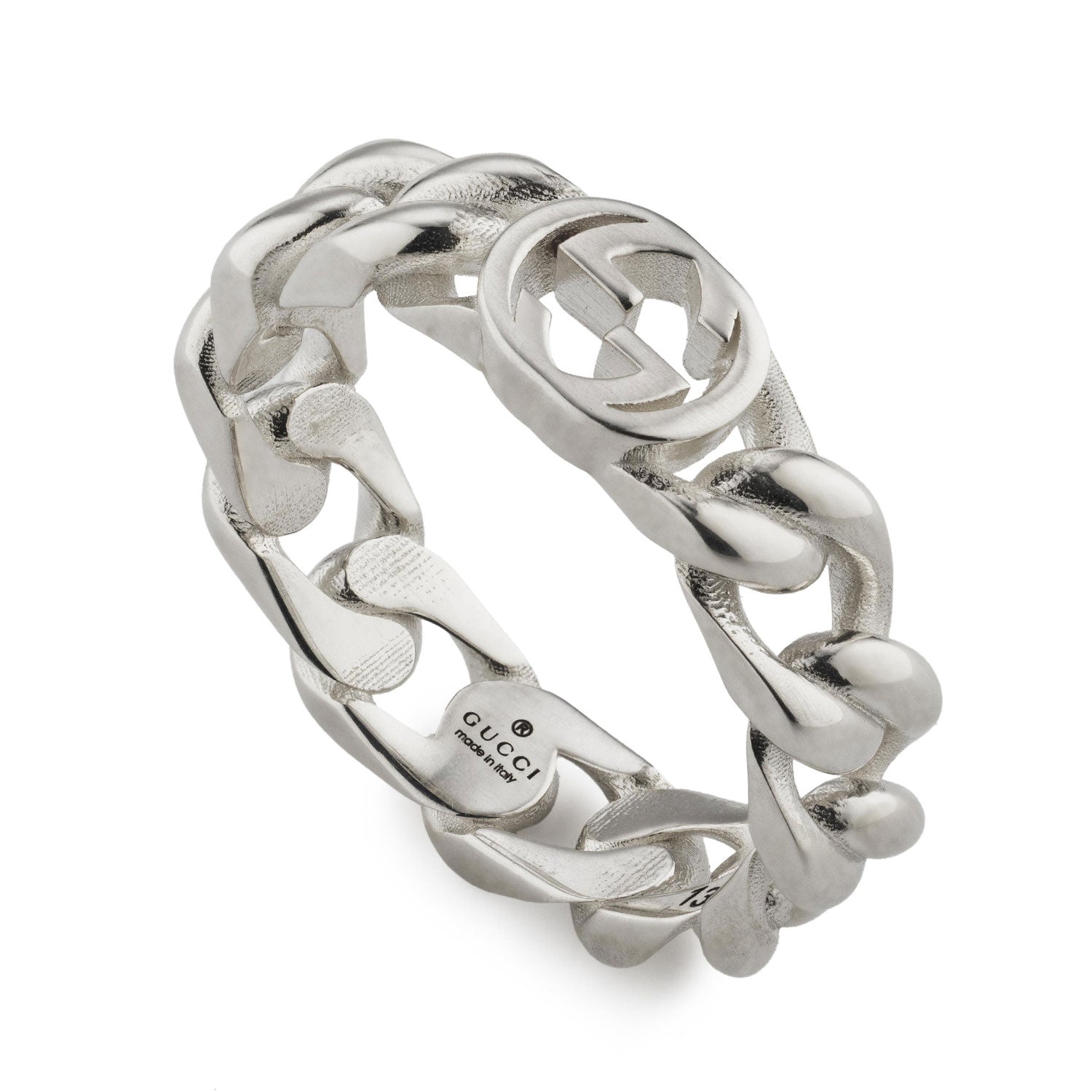 Gucci Sterling Silver Interlocking Chain Link 5mm Ring YBC843972001
