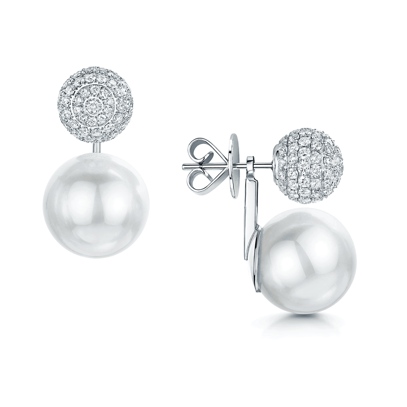 18ct White Gold Pave Diamond Set Sphere Earrings With Detachable South