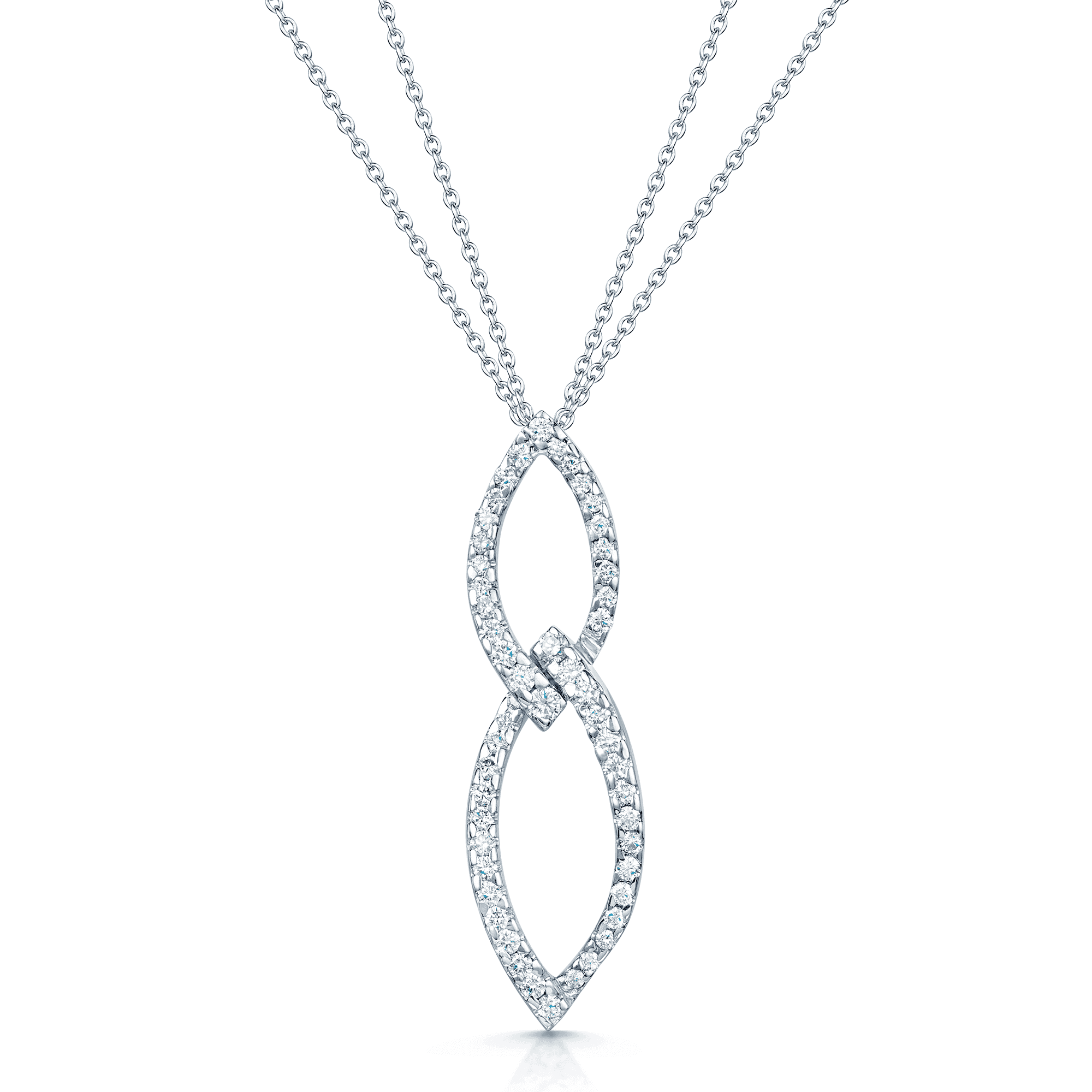 18ct White Gold Round Brilliant Cut Diamond Double loop Pendant In A M