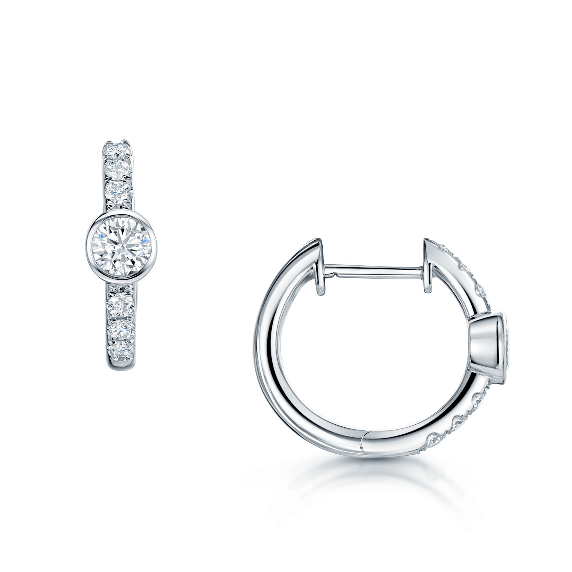 18ct White Gold Round Brilliant Cut Diamond Rub Over And Claw Set Hoop