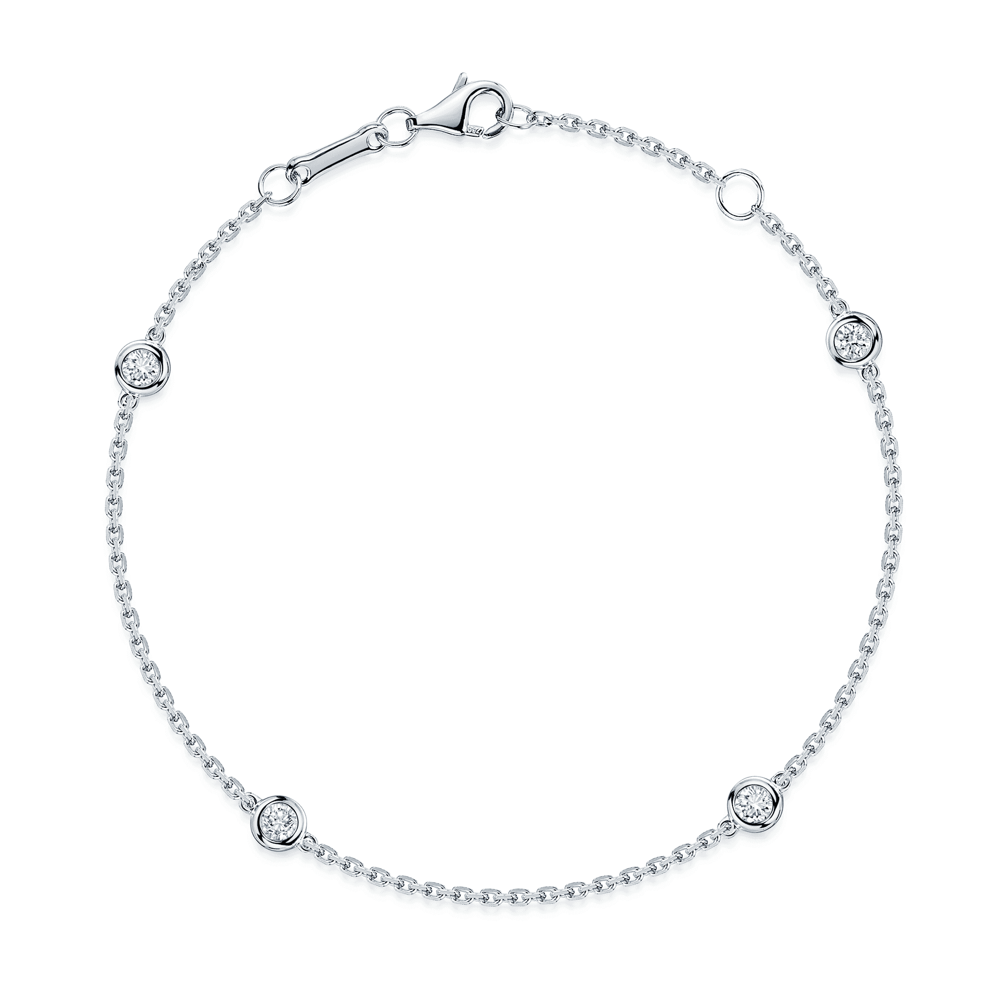 18ct White Gold Round Brilliant Cut Diamond Rub-Over Set Bracelet