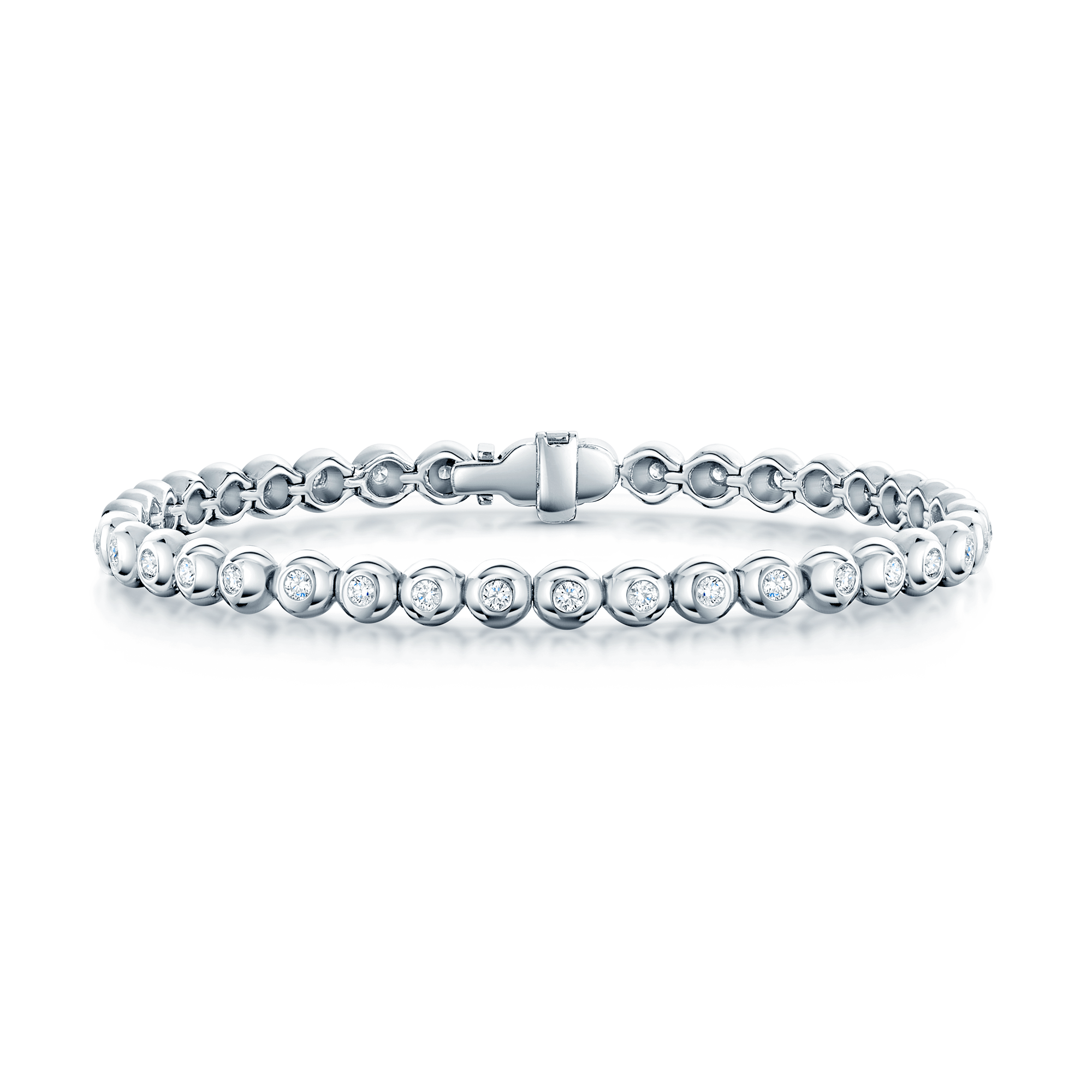 18ct White Gold Rub Over Set Diamond Tennis Bracelet