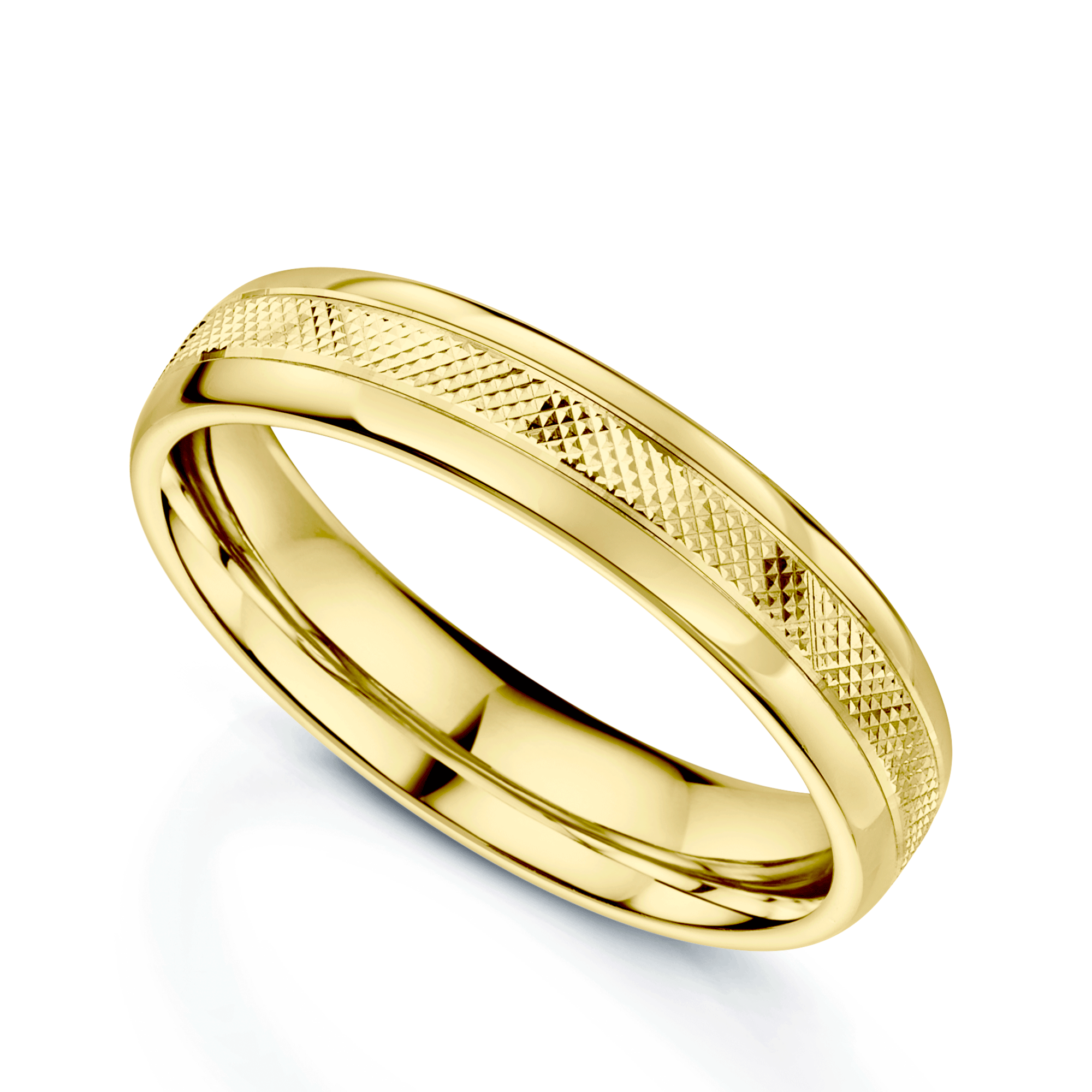 18ct Yellow Gold Criss-Cross Patterned Polished Flat Court Shape Weddi