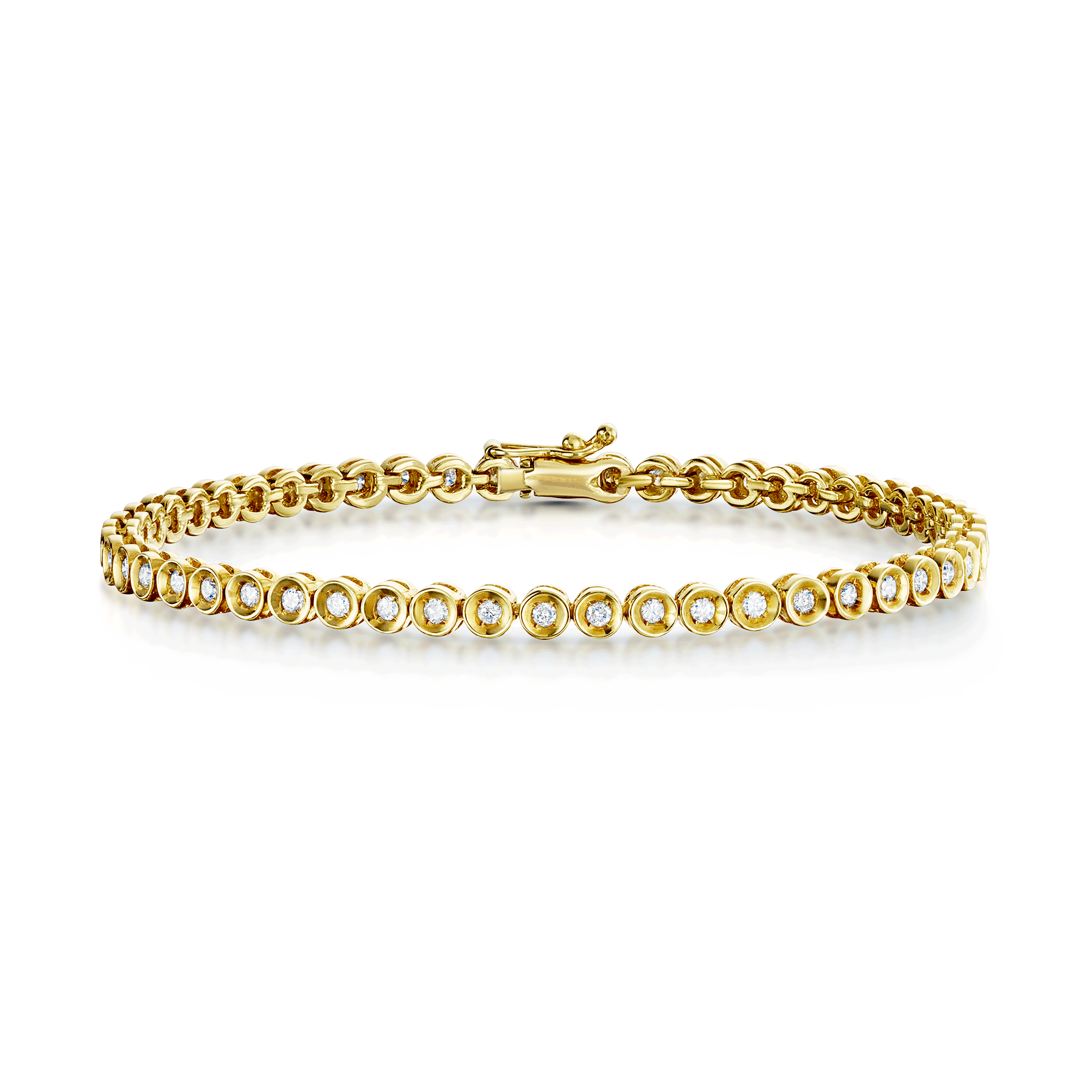 18ct Yellow Gold Round Brilliant Cut Diamond Tennis Bracelet In A Rub