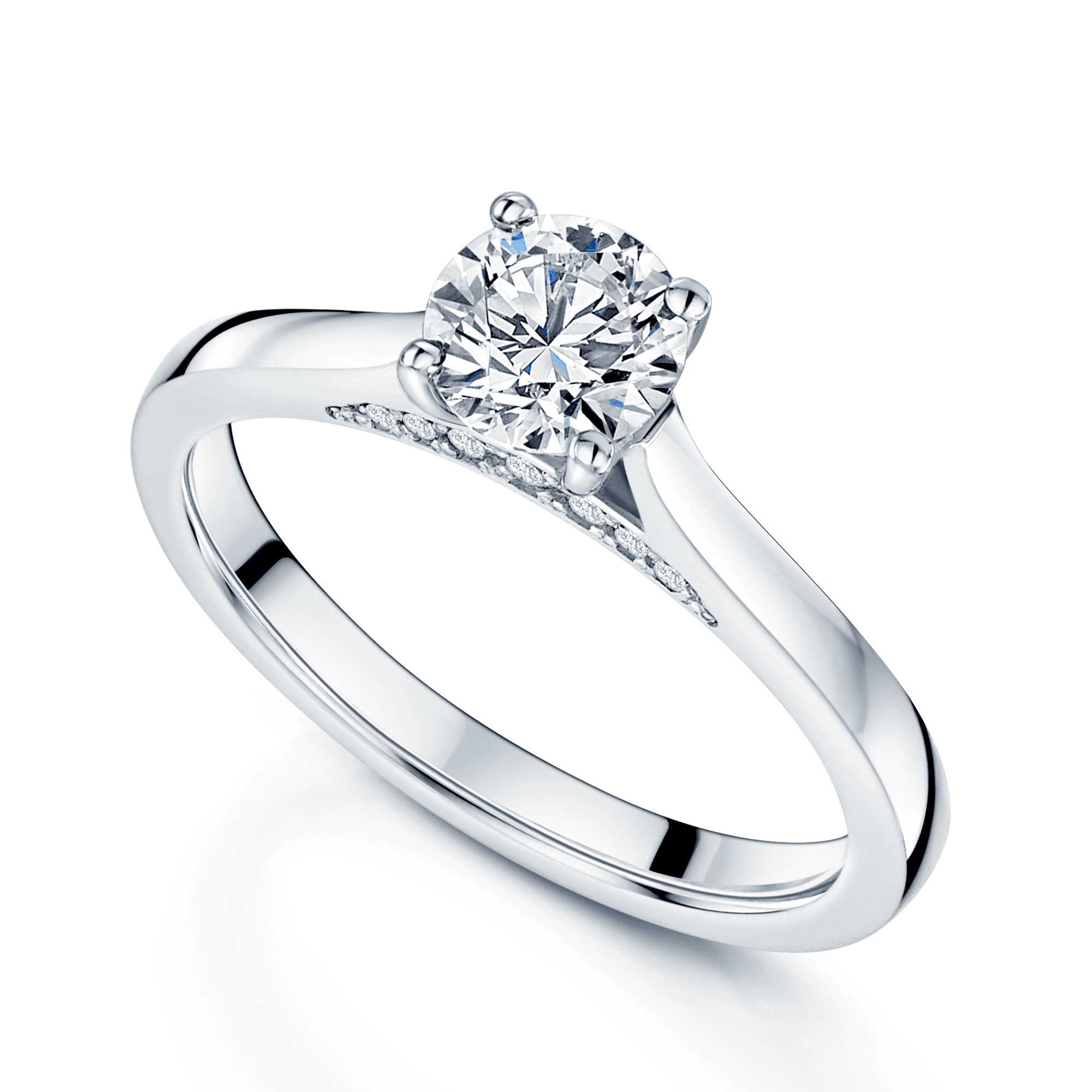 Platinum Round Brilliant Cut Diamond Solitaire Ring With A Diamond ...