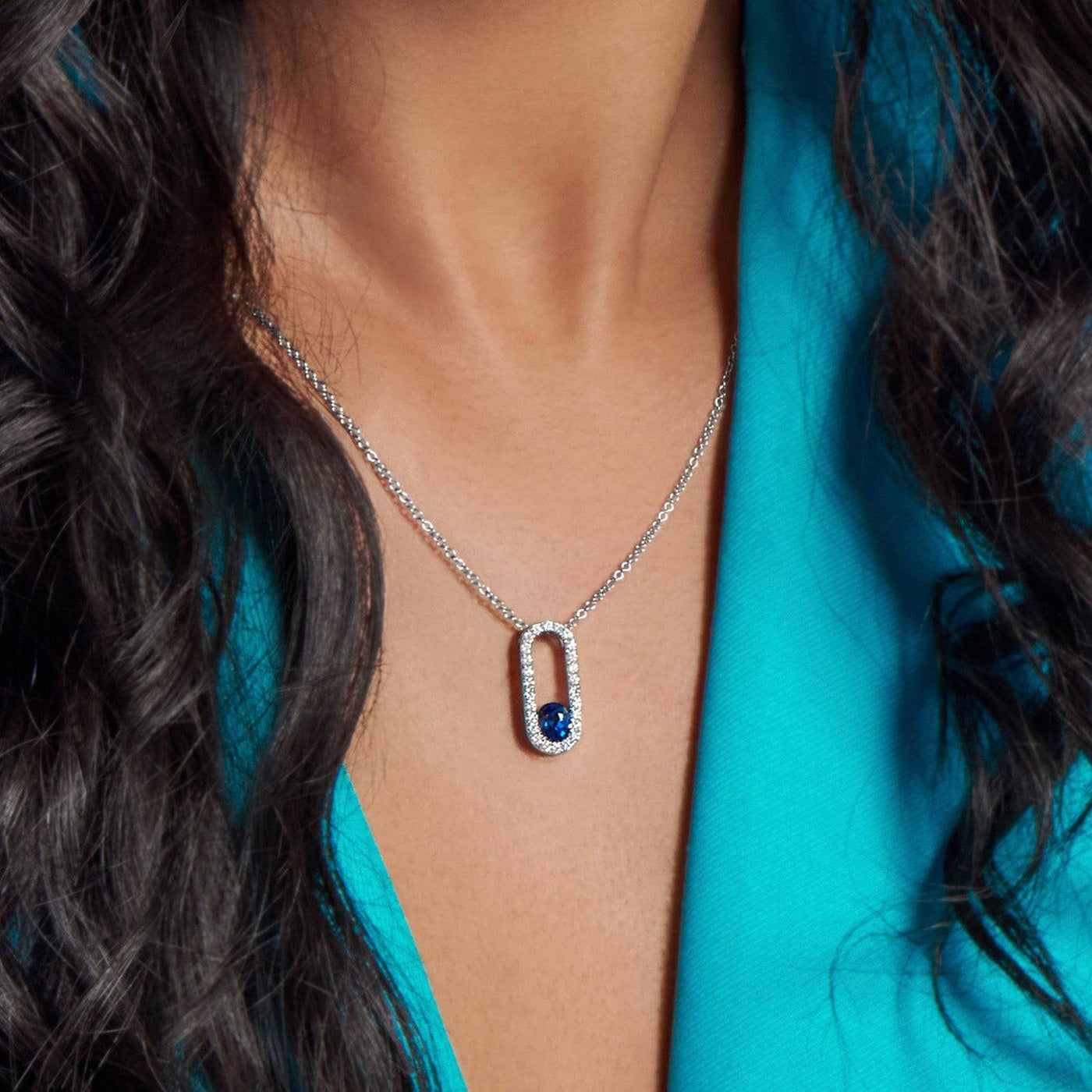 Verve Collection 18ct White Gold Oval Cut Sapphire And Diamond Loop Fu