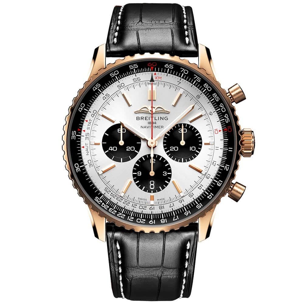 Breitling Navitimer Red Gold Silver Dial Watch RB0137241G1P1