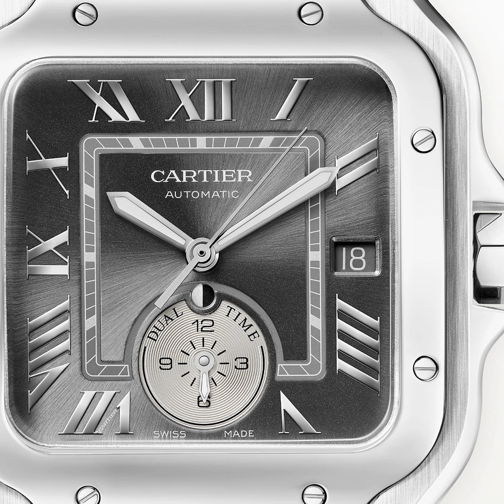 Cartier Santos Dual-Time Grey Dial Automatic Watch WSSA0076