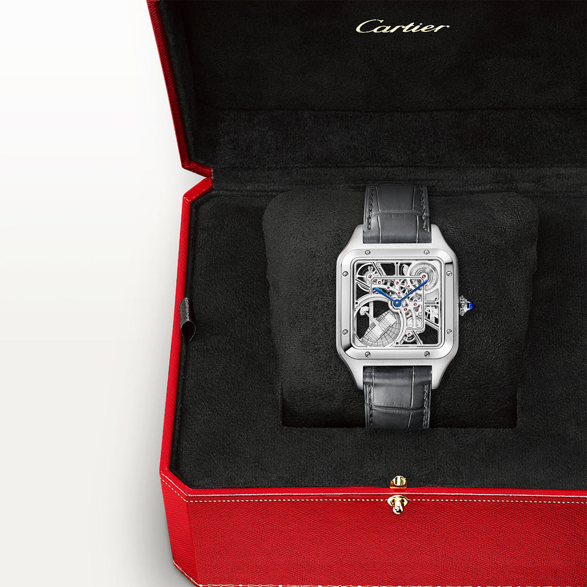 Cartier Santos Dumont Large Steel Skeleton Watch WHSA0032