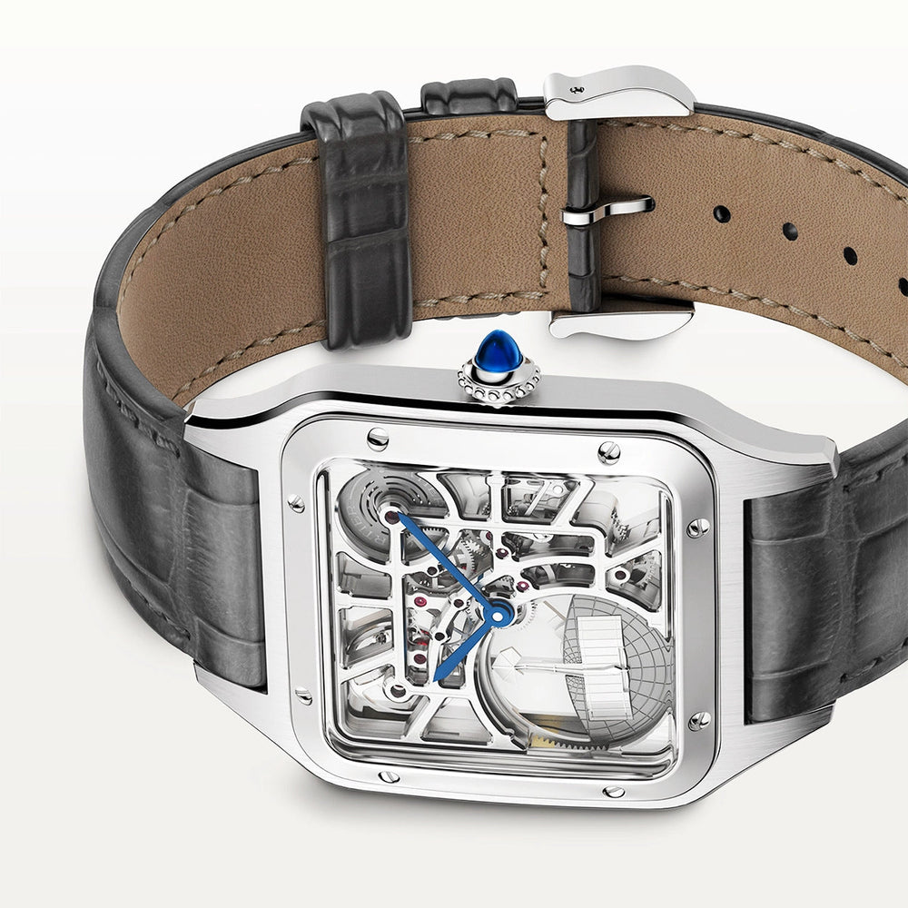 Cartier Santos Dumont Large Steel Skeleton Watch WHSA0032