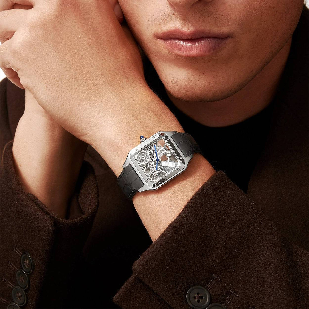 Cartier Santos Dumont Large Steel Skeleton Watch WHSA0032