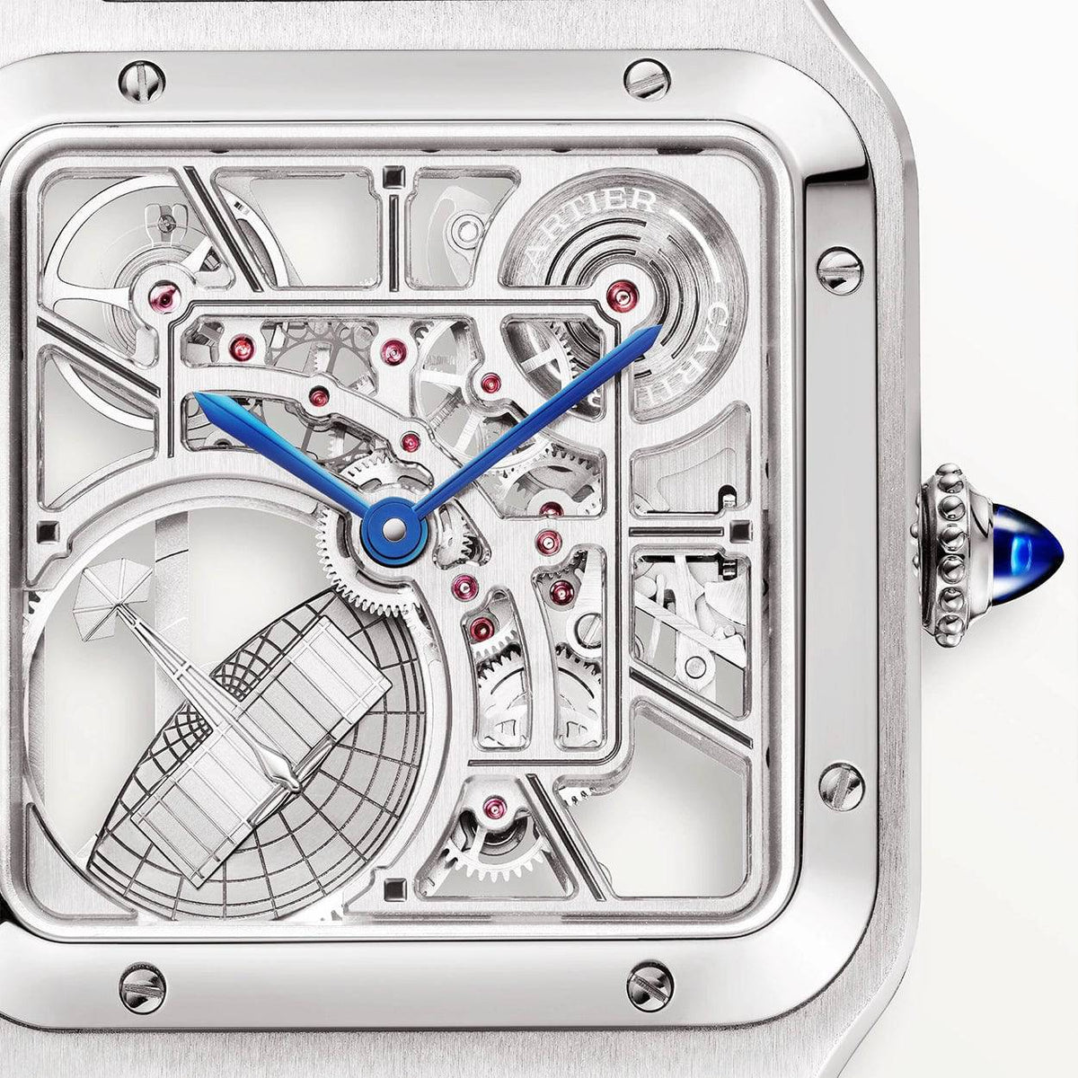 Cartier Santos Dumont Large Steel Skeleton Watch WHSA0032