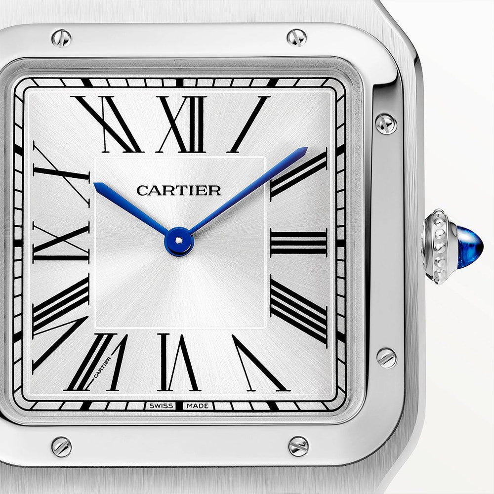 Cartier Santos Dumont XL Steel Leather Strap Watch WSSA0032