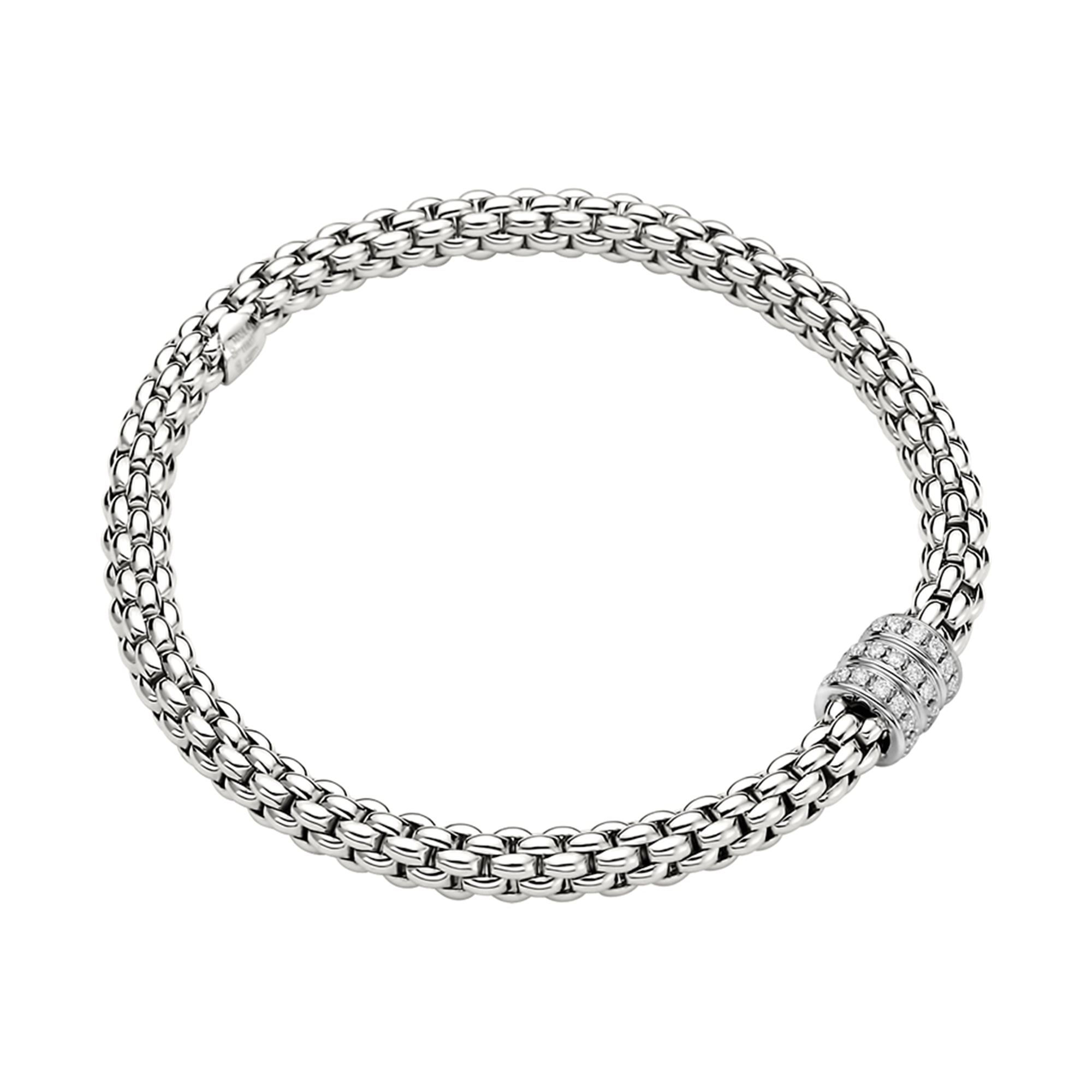 Solo 18ct White Gold Bracelet With Three White Gold Diamond Set Rondel