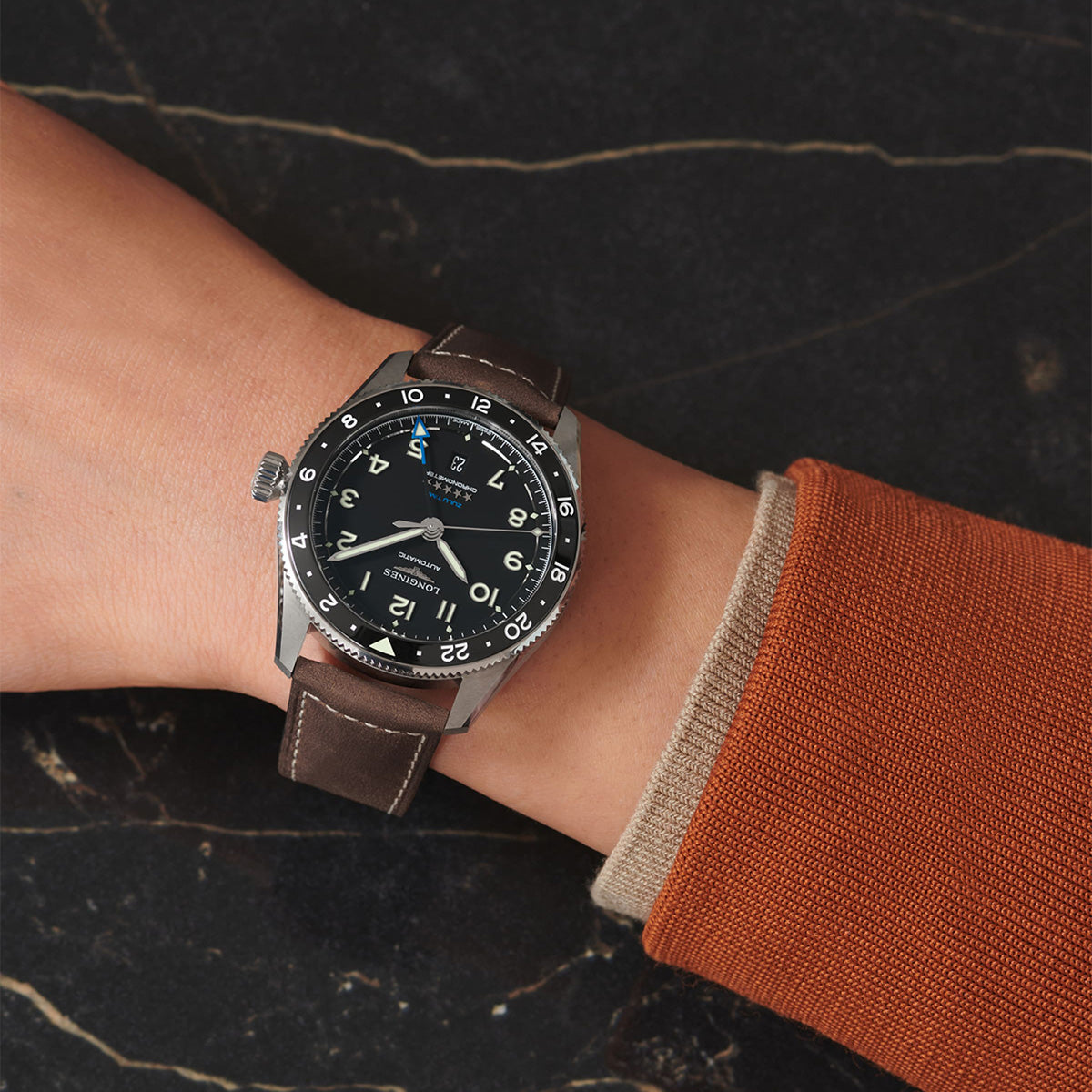 Longines Spirit Zulu Time 42mm Steel Men's Strap Watch