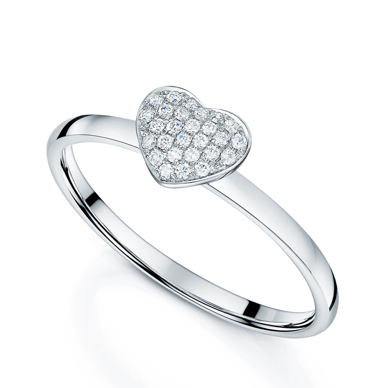 18ct White Gold Diamond Pave Set Heart Shaped Ring