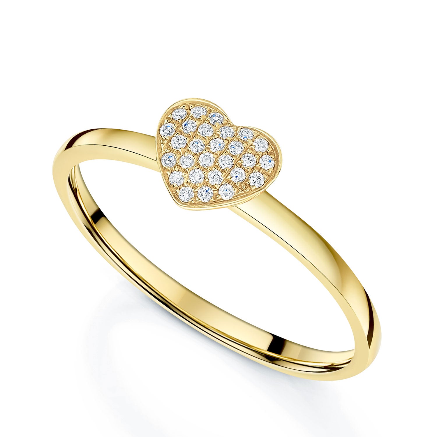 18ct Yellow Gold Diamond Pave Set Heart Shaped Ring
