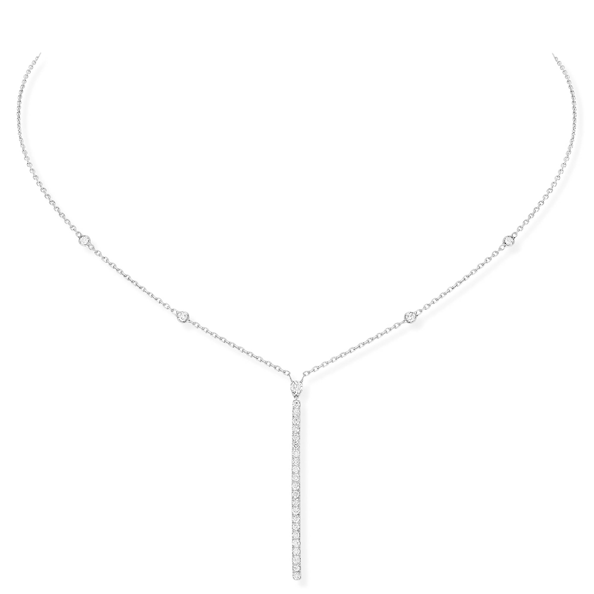 Messika 18ct White Gold Gatsby Diamond Set Vertical Bar Necklace.